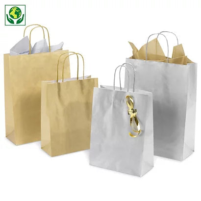 GOLD colored Kraft paper shopper, with rectangular bottom and twisted ...